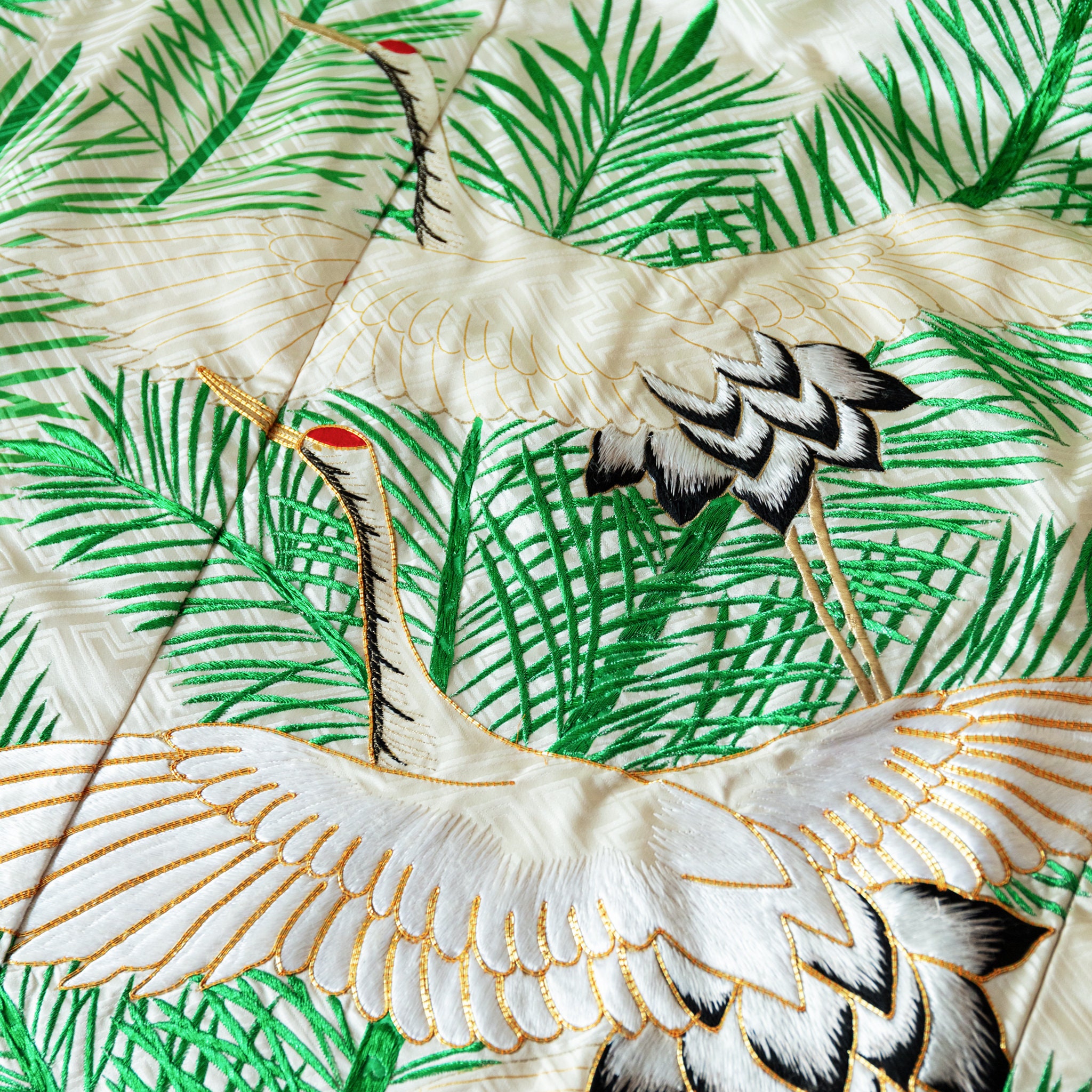 Wedding Kimono Throw, Vintage Japanese Silk Quilt, Cream Gold Uchikake ...