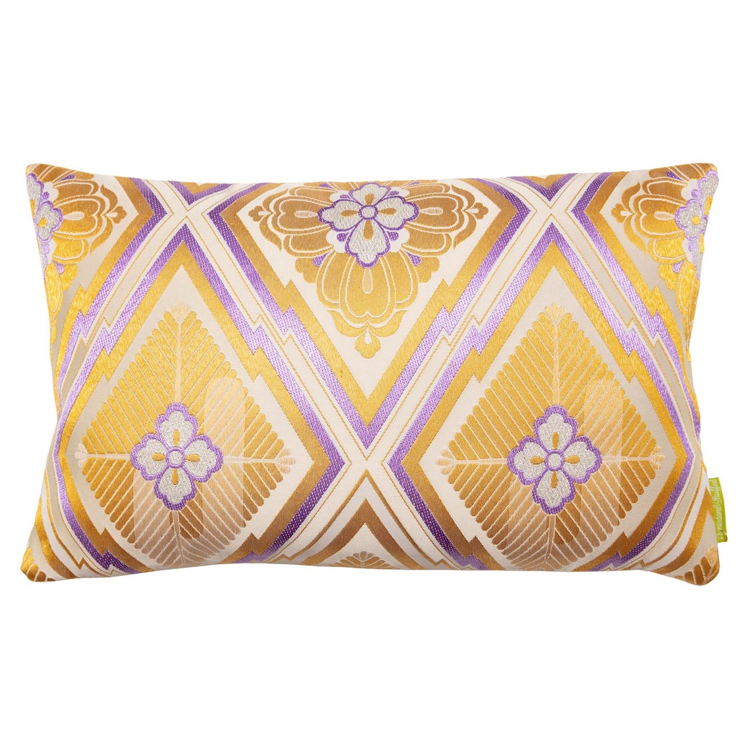Gold Kimono Pillow, Vintage Japanese Silk Obi Cushion, Golden Diamond ...
