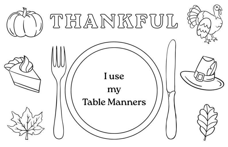 Thanksgiving Table Manners Coloring Placemat (digital Download) - Etsy