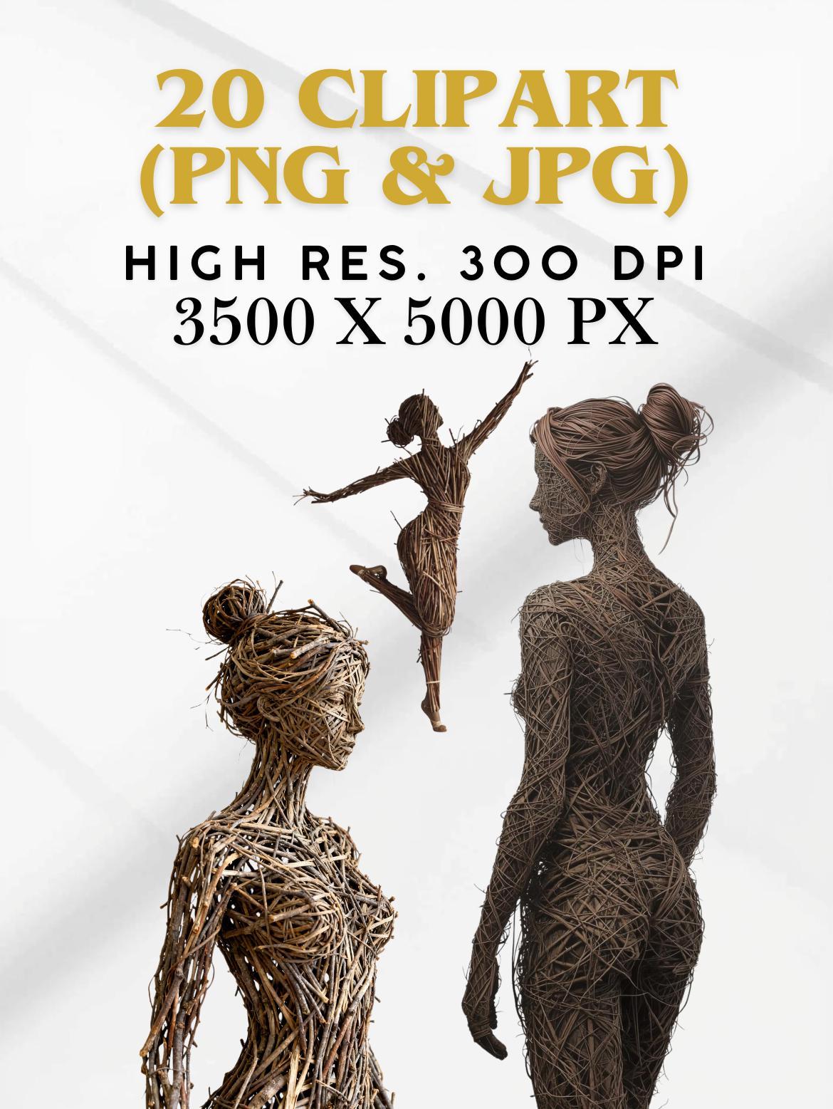 20 Twig Woman Figure Clipart (JPG & PNG) 300 DPI, Woven Branch ...