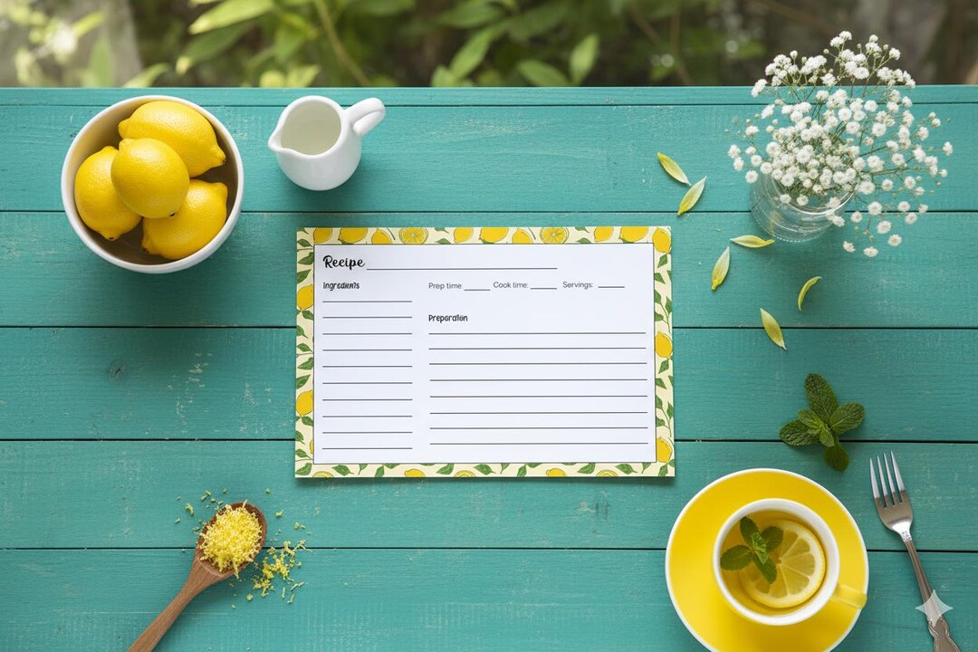 Lemon Recipe Card Template 4x6: Editable Farmhouse Kitchen (digital ...