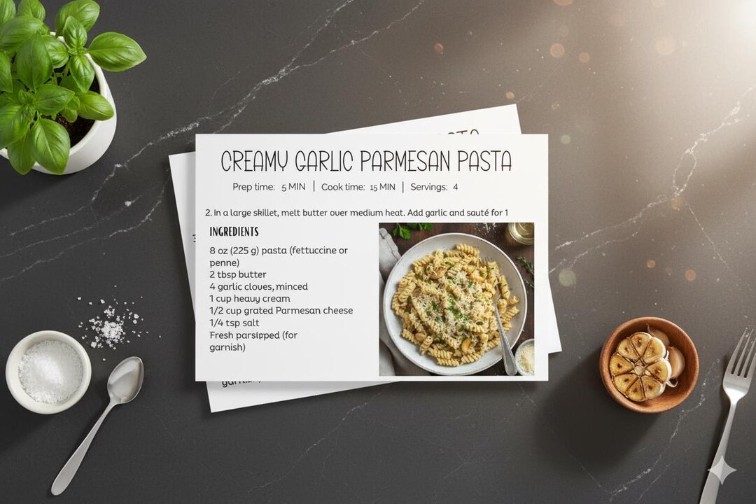 Editable Creamy Pasta Recipe Card Template: Modern Food Design (canva ...