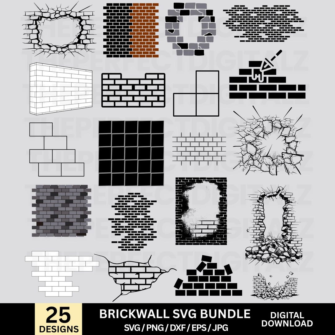 Brick Wall SVG Bundle, Bricks Pattern SVG Png,breakthrough Brick Wall ...