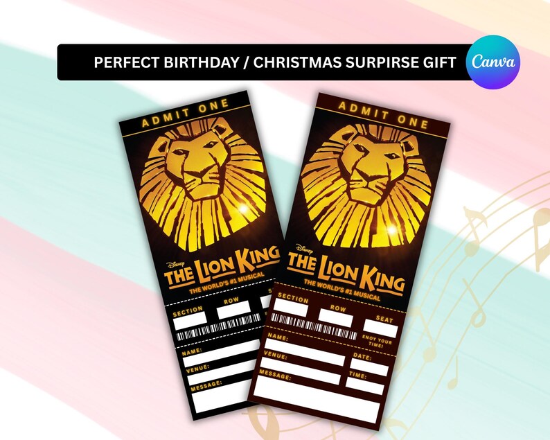 Printable Lion King Broadway Ticket, Editable Musical Show Ticket ...
