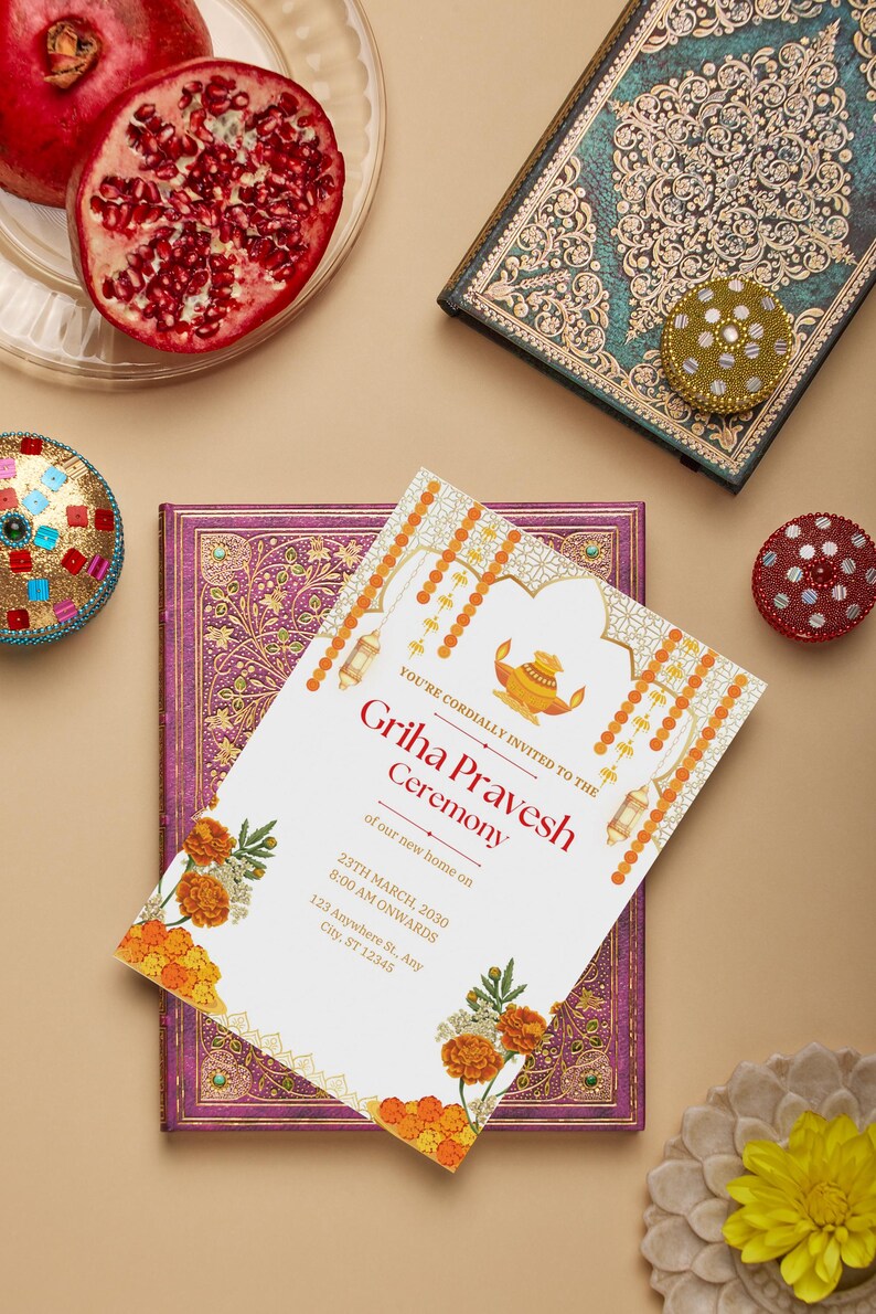 Griha Pravesh Indian Housewarming Editadle Digital Invitation Template ...
