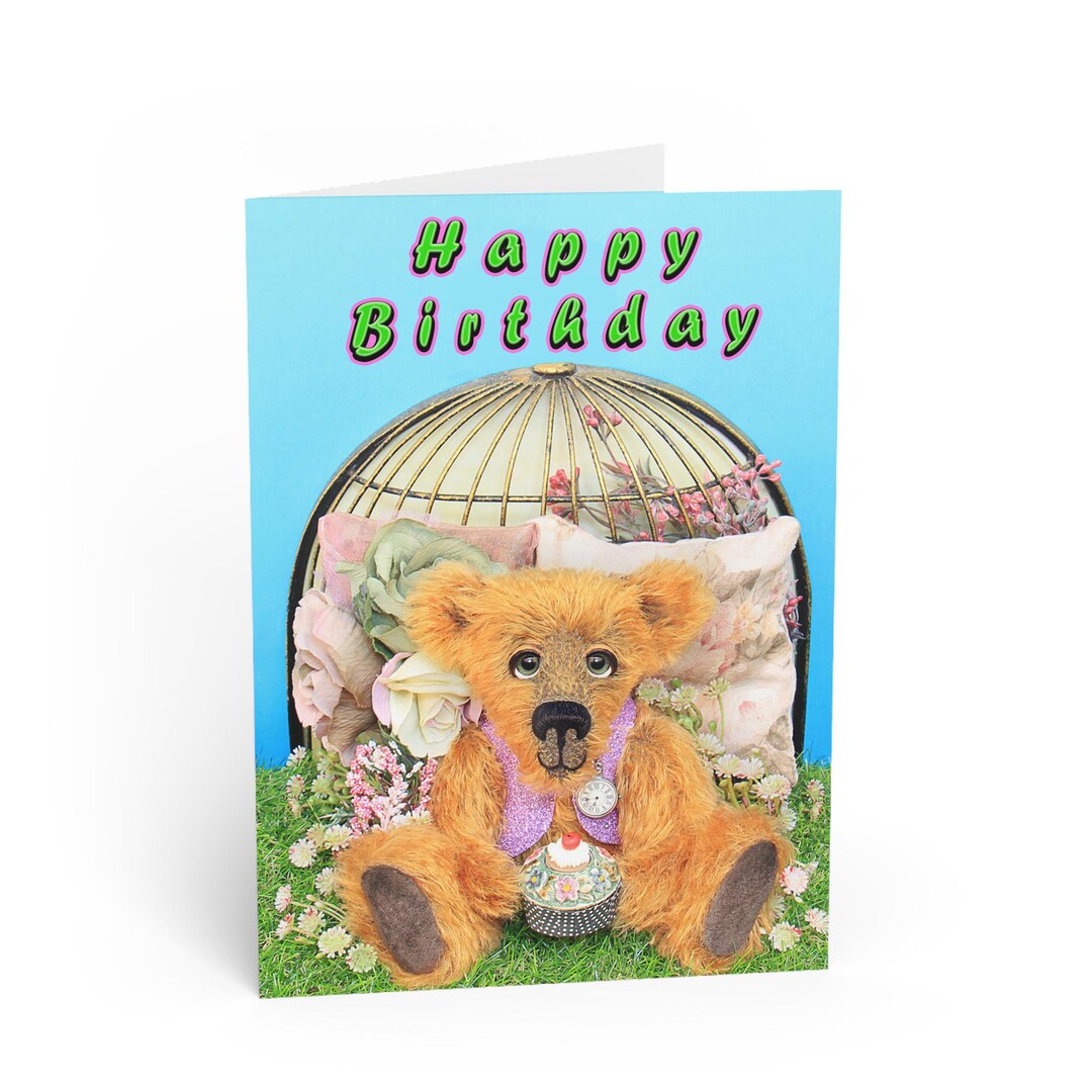 Happy Birthday Teddy Bear Greeting Cards, Cute Animal Cards, Birthday ...