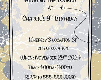 Editable Around the World Birthday Invitation | Editable Travel Party ...