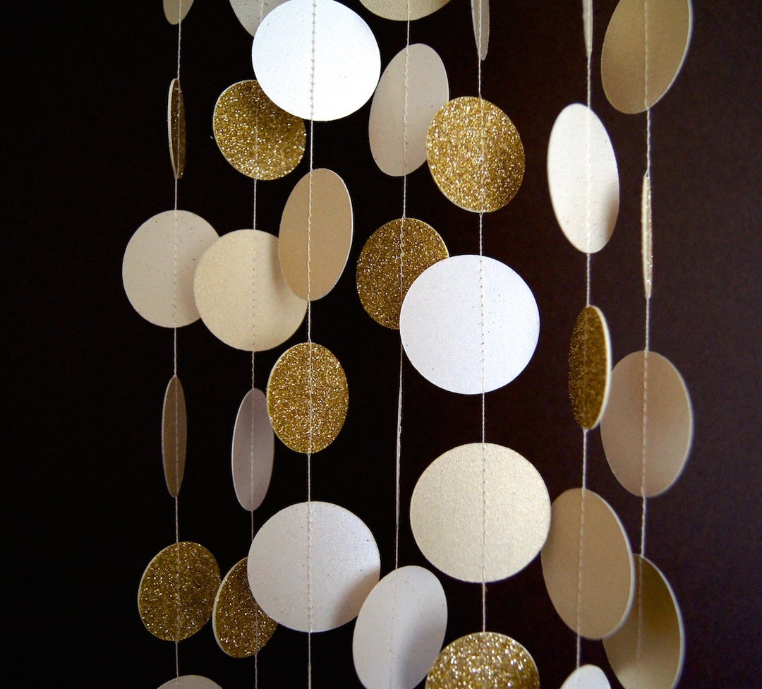Gold Garlands, Paper Garland in Cream, Gold and Glittered Gold, Double ...