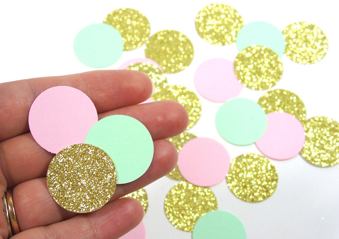 Gold Mint and Pink Glitter Circle Confetti | Etsy