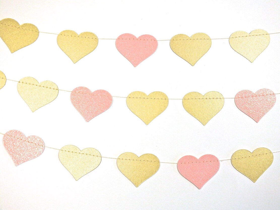 Gold and Glitter Pink Heart Paper Garland Double-Sided | Etsy
