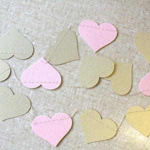 Gold and Glitter Pink Heart Paper Garland, Double-sided, Bridal Shower ...