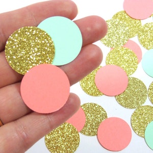 Gold, Mint and Pink Glitter Circle Confetti - Etsy