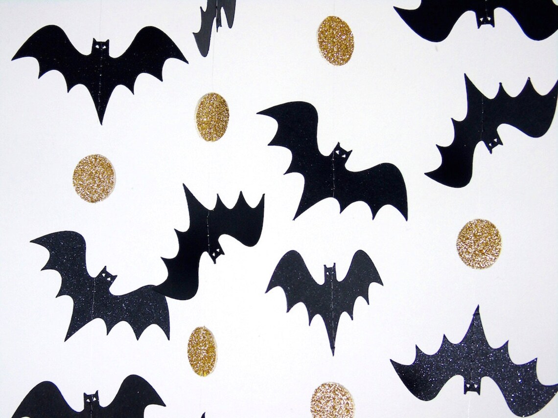 Halloween Garland Bat Garland Paper Garland in Black and | Etsy