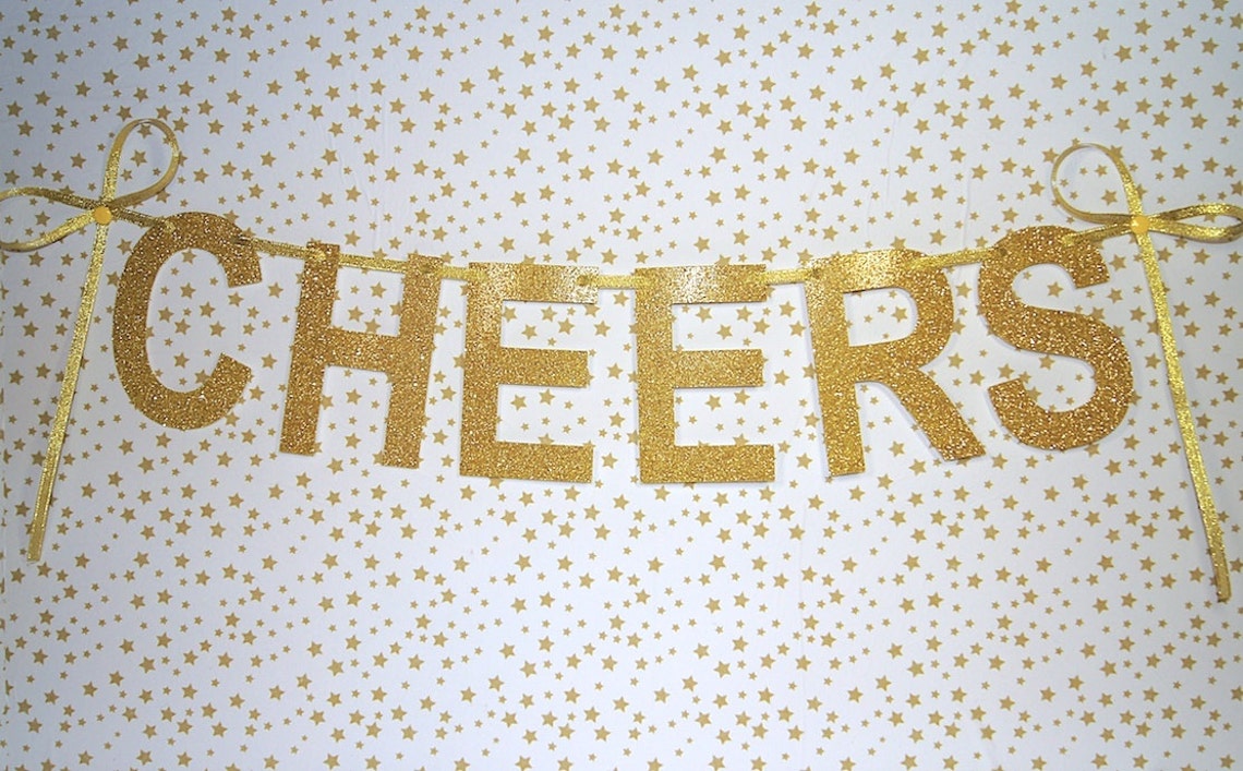 Cheers Gold Glitter Banner | Etsy