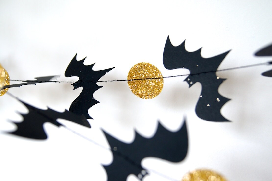 Halloween Garland Bat Garland Paper Garland in Black and - Etsy