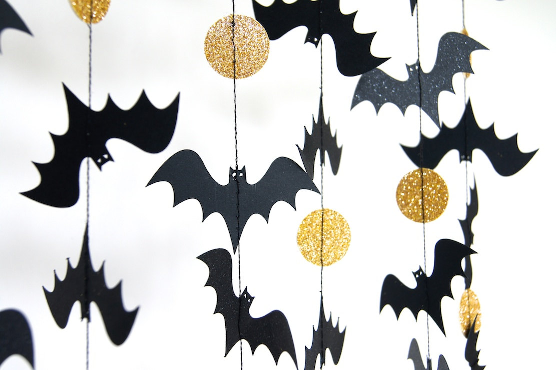 Halloween Garland Bat Garland Paper Garland in Black and - Etsy