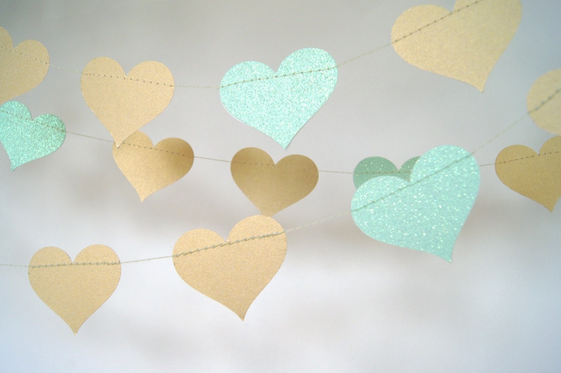 Gold and Glitter Mint Heart Paper Garland Double-sided - Etsy UK