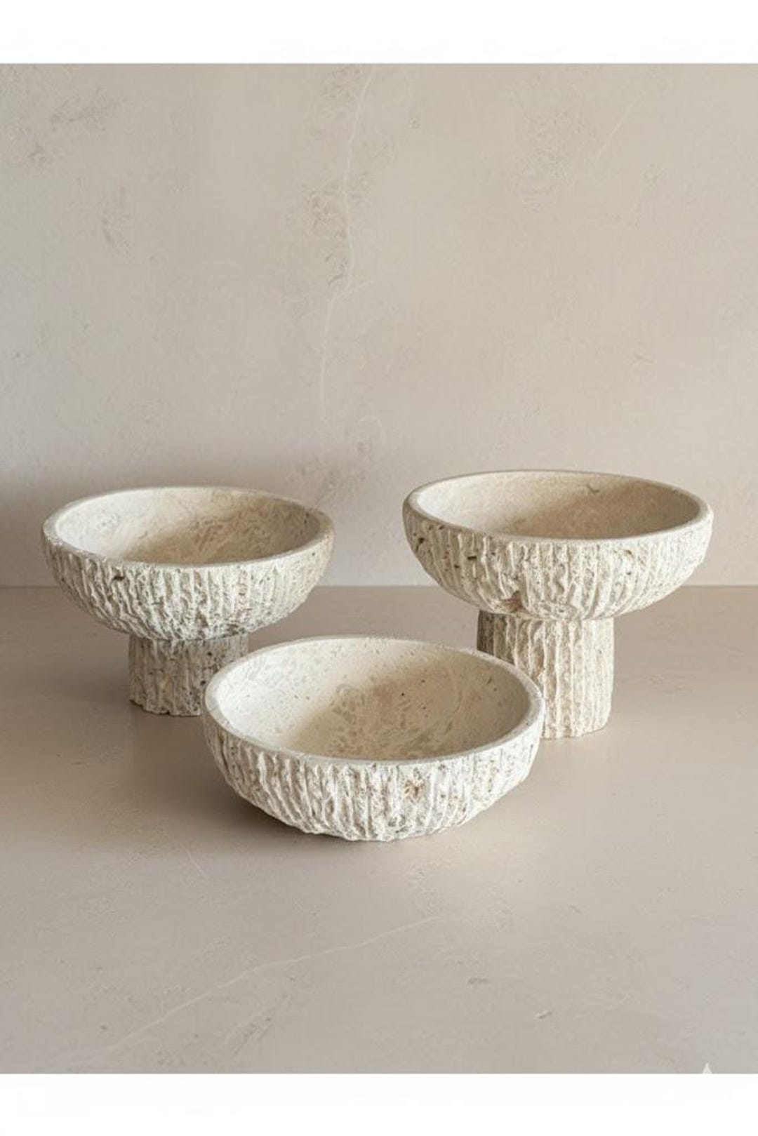 Handmade Travertine Stone Bowl Set: Rustic Wabi Sabi Decor - Etsy