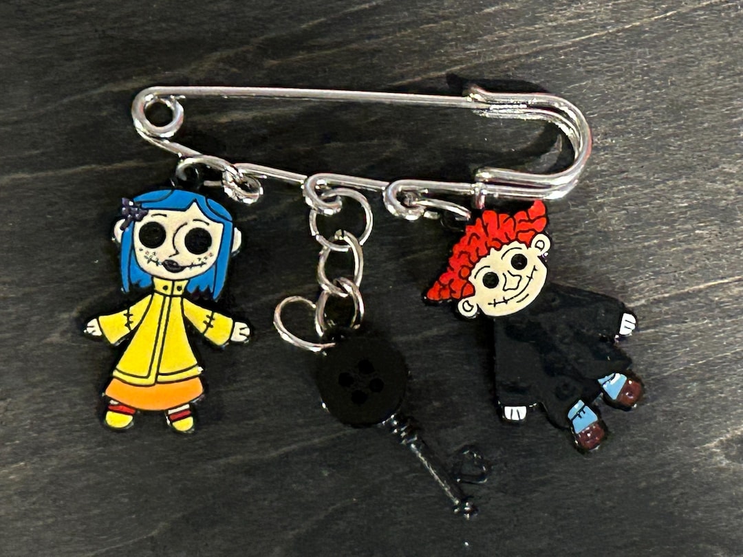 Button Eye Girl and Wybie Pin With Button Key Detail - Etsy