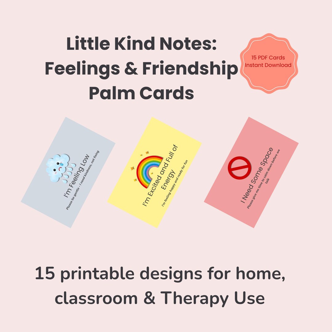 PDF Printable Feelings & Friendship Palm Cards: Autism, ADHD Tool ...
