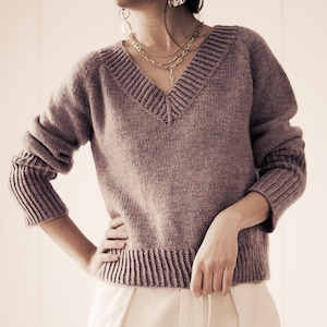 V-neck Pullover Knitting Pattern PDF: Basic V Sweater Wide V-neck ...