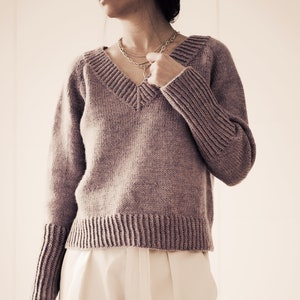 V-neck Pullover Knitting Pattern PDF: Basic V Sweater Wide V-neck ...