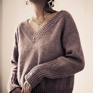 V-neck Pullover Knitting Pattern PDF: Basic V Sweater Wide V-neck ...
