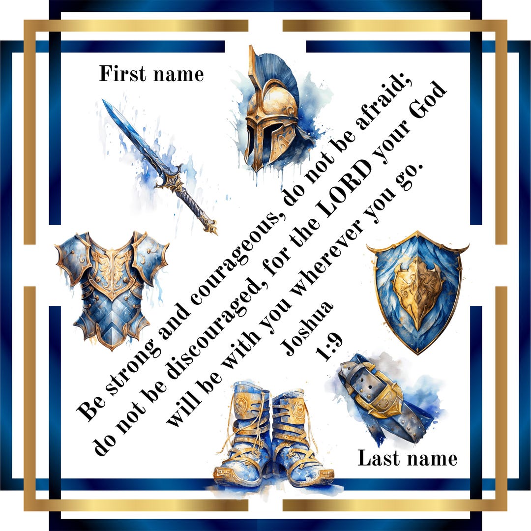 Blue & Gold Armor of God With Joshua 1:9 Customizable Name Digital ...