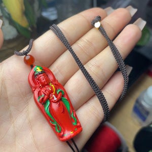 Cinnabar Painted Guanyin Pendant: Oriental Buddhist Symbol of ...