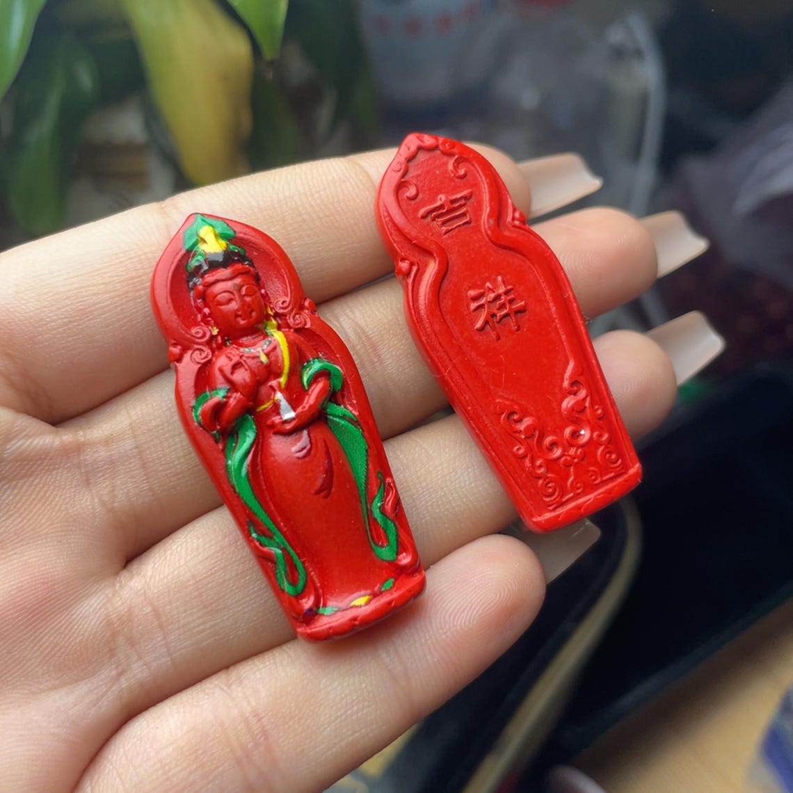Cinnabar Painted Guanyin Pendant: Oriental Buddhist Symbol of ...