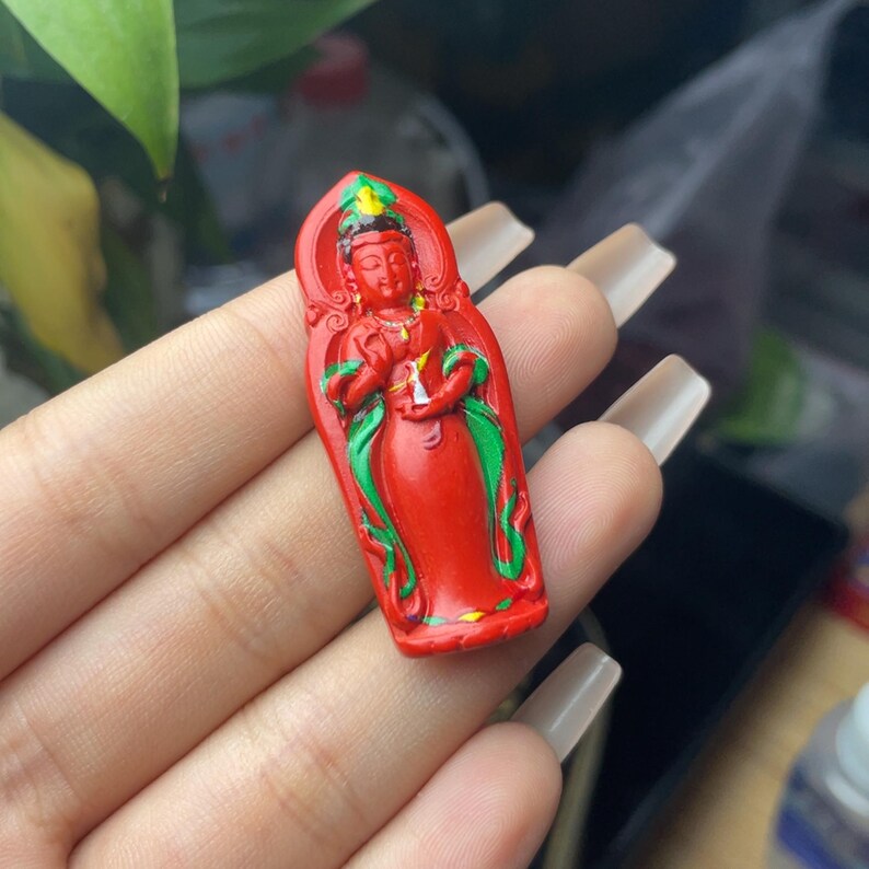 Cinnabar Painted Guanyin Pendant: Oriental Buddhist Symbol of ...