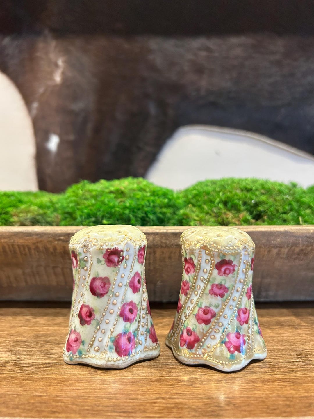 Antique European Porcelain Salt and Pepper Shakers Hand Painted Roses ...