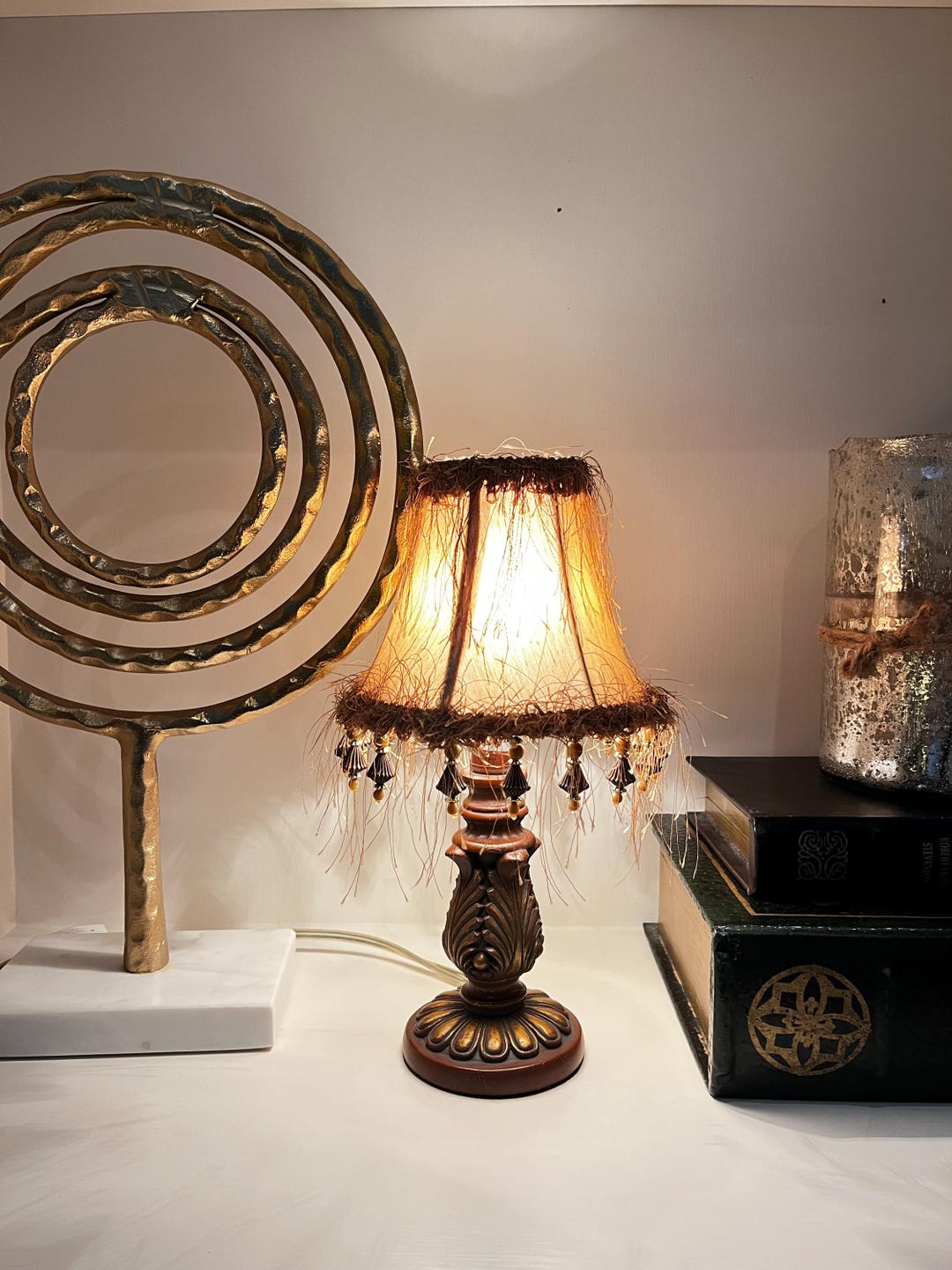 Vintage Style Table Lamp With Frayed Fabric Shade – Small Decorative ...