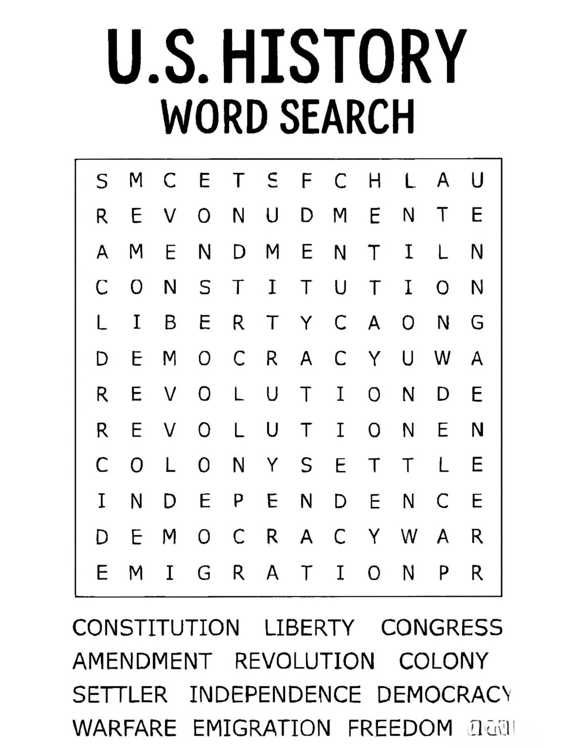 US History Word Search Puzzle - Etsy