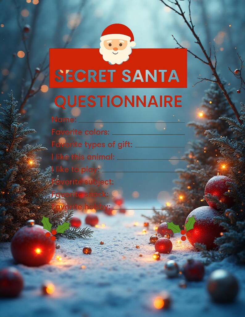 Secret Santa Digital Design Template Sheet - Etsy