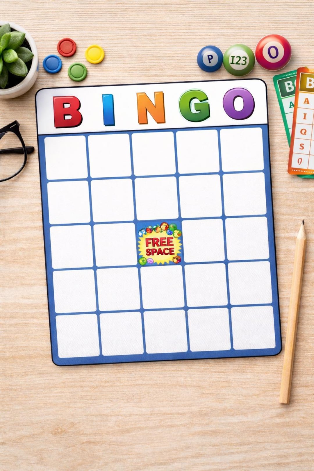 Colorful Blank Bingo Card Printable – 5x5 Grid With Free Space Digital ...