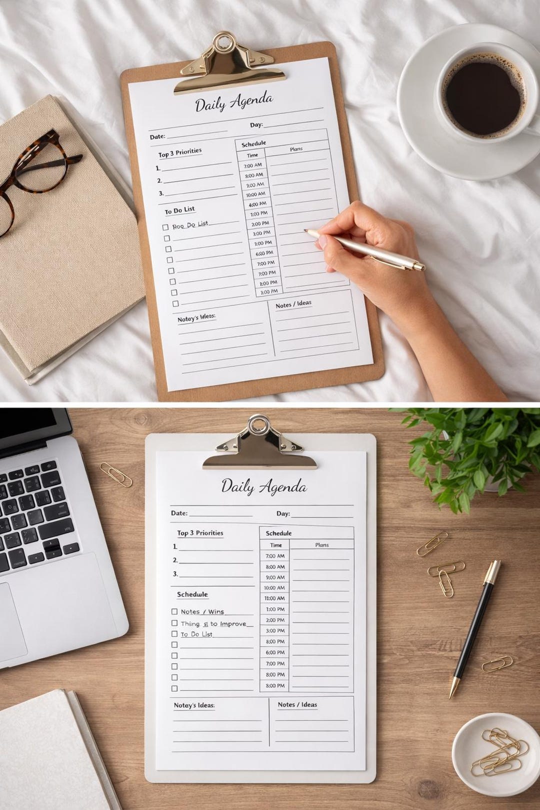 Daily Agenda Planner Template Printable Productivity Sheet Time Block ...