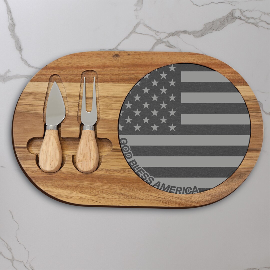 American Flag Acacia Wood Cheese Board Set With Slate Insert - Etsy