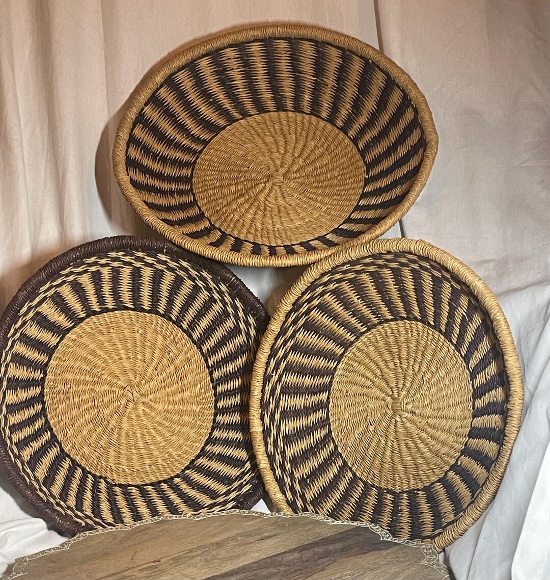 3 Hand Woven African Baskets, Shallow Bowl 14-15” - Etsy