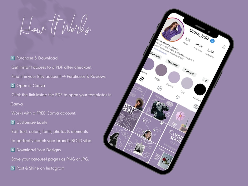 Bold Purple Instagram Post Templates | 60 Authentic Social Media Canva ...