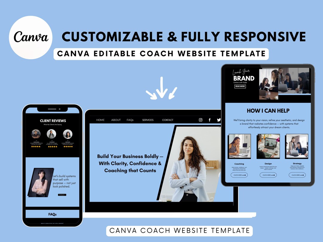 Blue Coach Canva Template | Editable Landing Page Design - Etsy