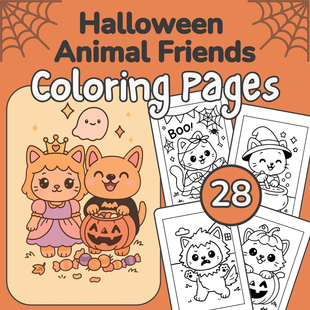 Halloween Animal Friends Coloring Pages – 28 Cute Chibi Animals in ...