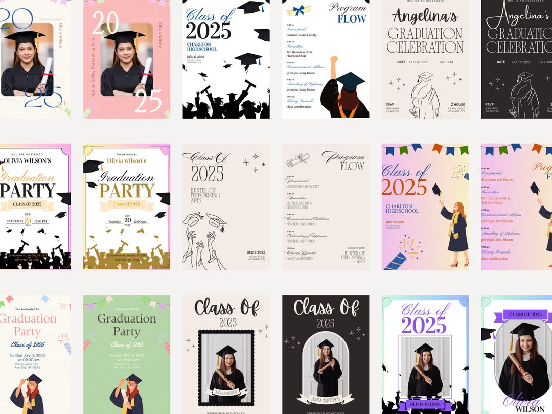 Editable Graduation Invitation & Program | Modern Photo Card (canva ...