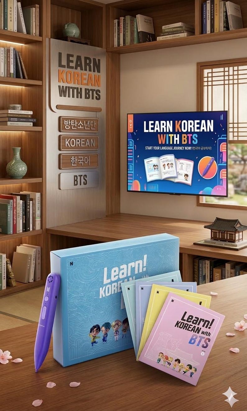 Learn Korean With BTS Full Set – Books 1-4, Moti Pen, Stickers Official ...