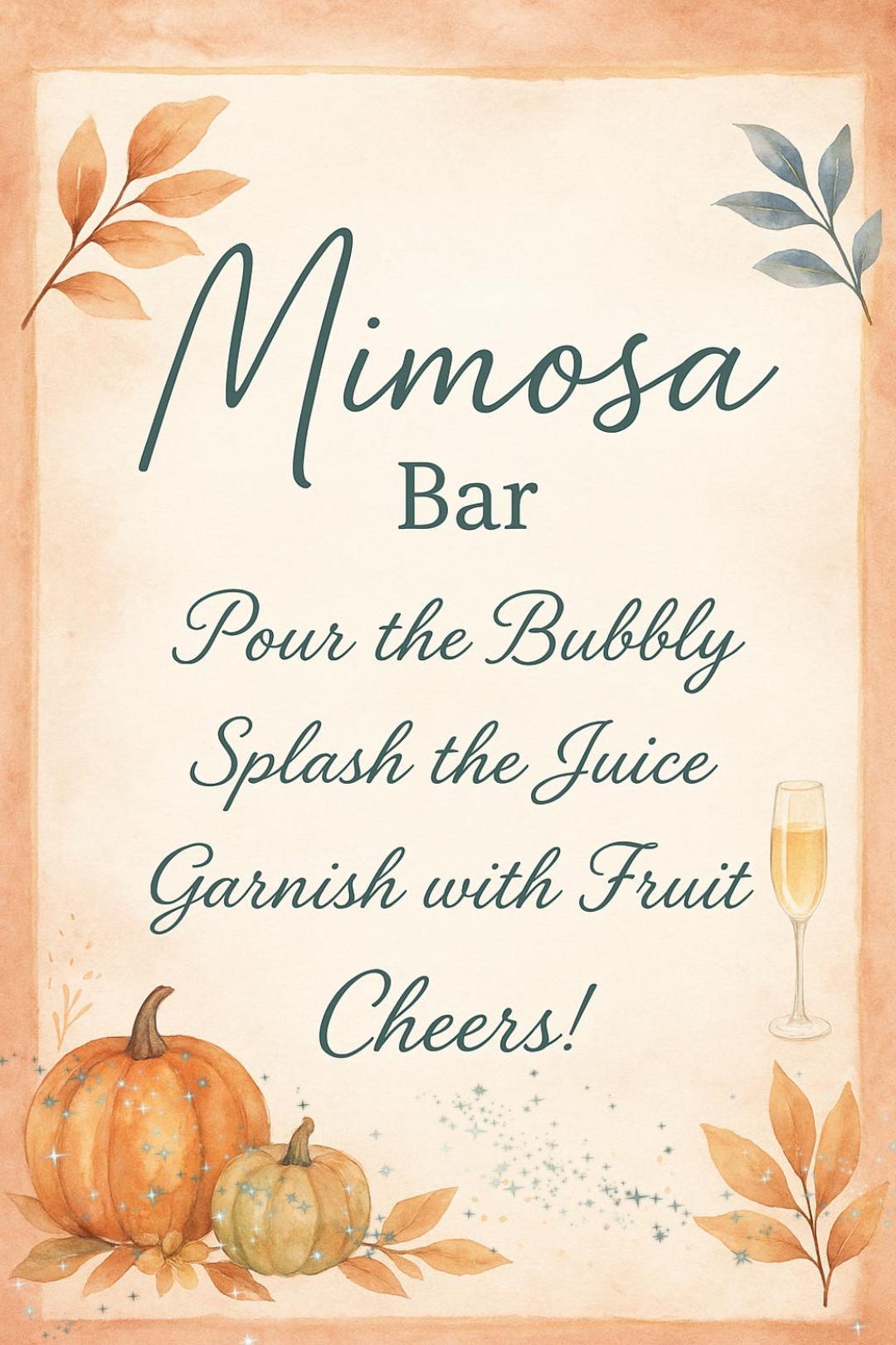 Boho Fall Mimosa Bar Sign | Watercolor Teal Printable | Wedding, Brunch ...