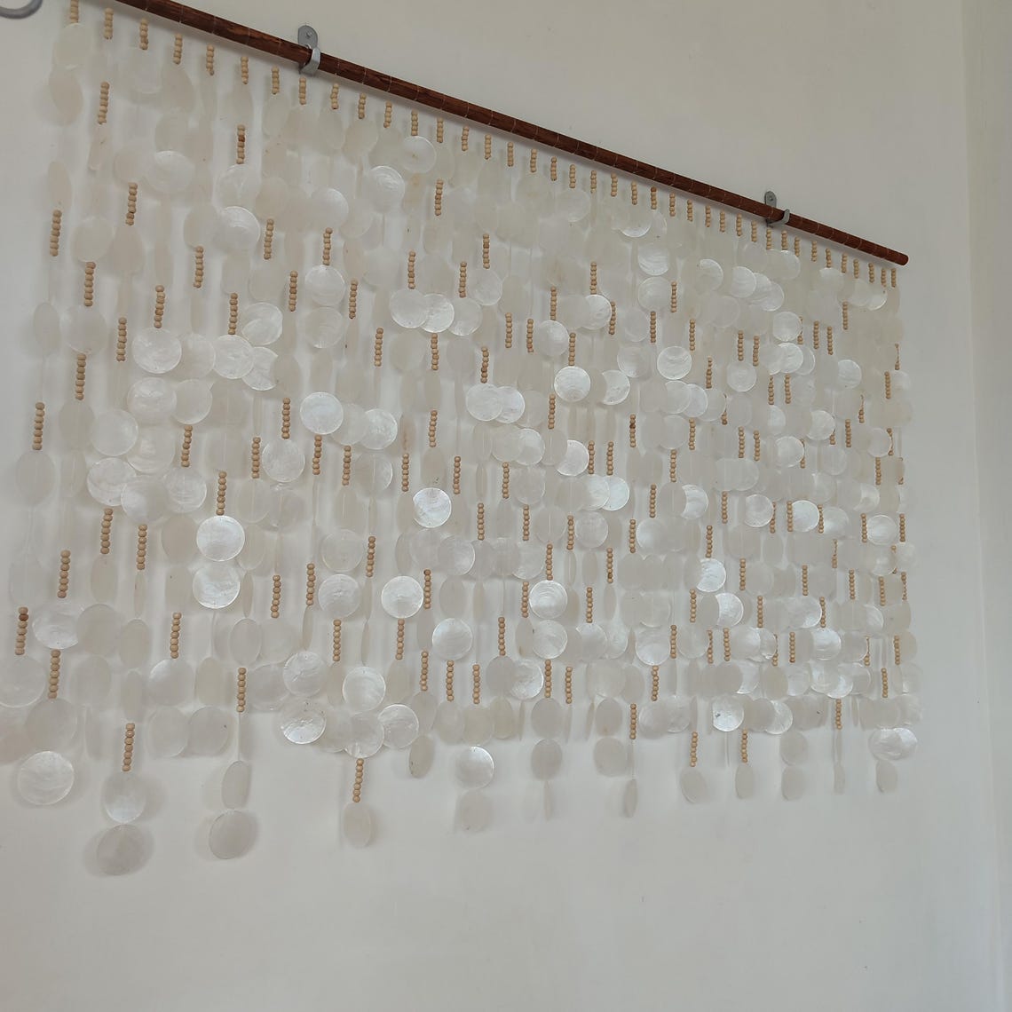Capiz Shell + Wood Bead Wall Decor: Boho Coastal Hanging Decor, Curtain ...