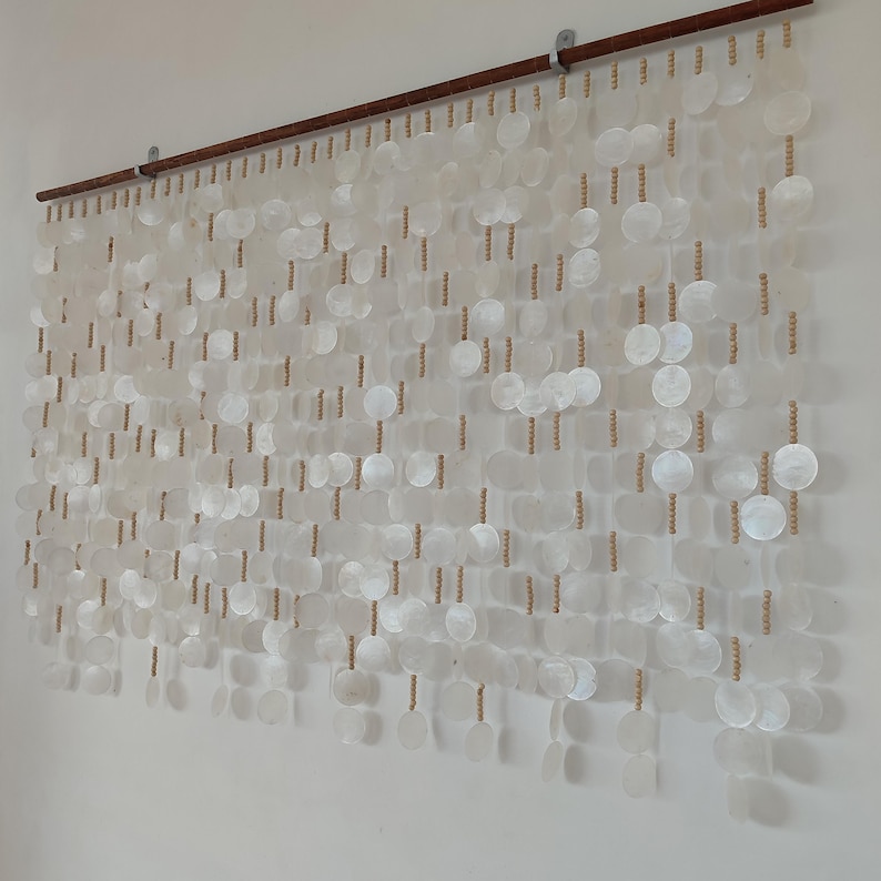 Capiz Shell + Wood Bead Wall Decor: Boho Coastal Hanging Decor, Curtain ...