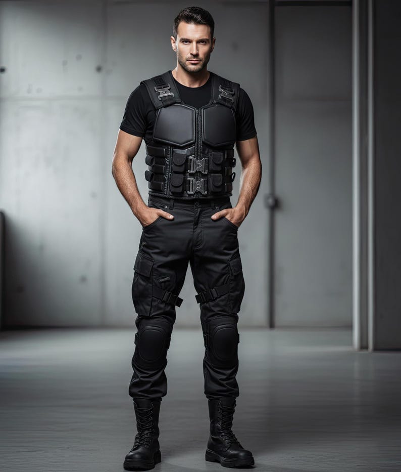 Handmade Men's Blade Vest & Trench Coat | Black Leather Halloween ...