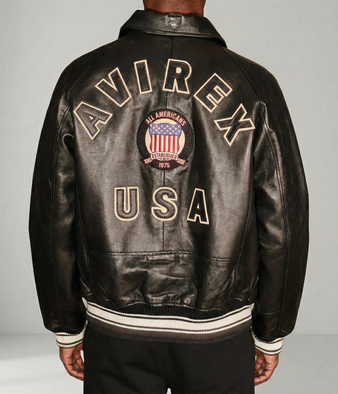 Men's Avirex Jacket | Black Sheepskin Leather Bomber Jacket | USA ...