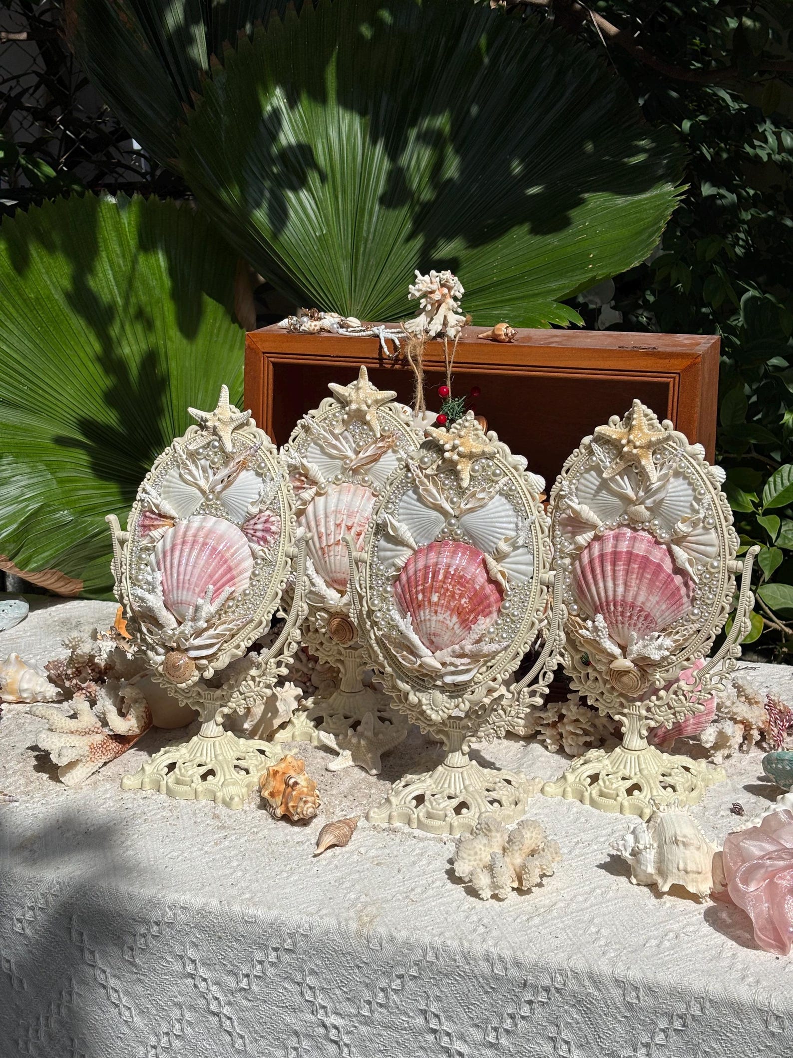 Handmade Seashell Pearl Vanity Mirror: 360 Rotating Mermaidcore Coastal ...